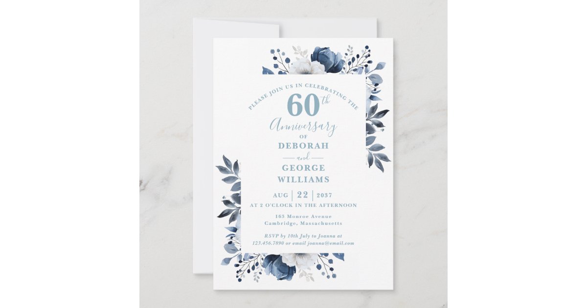 Elegant Floral 60th Diamond Wedding Anniversary Invitation | Zazzle