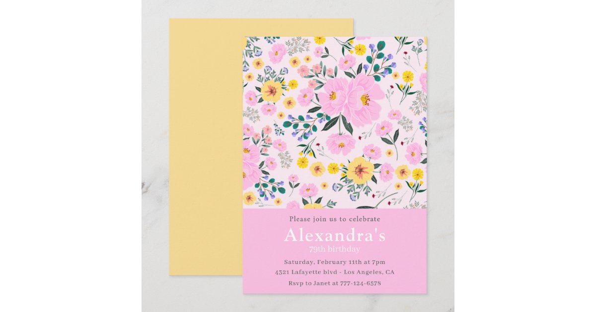 Elegant Floral Pink 79th birthday Invitation | Zazzle