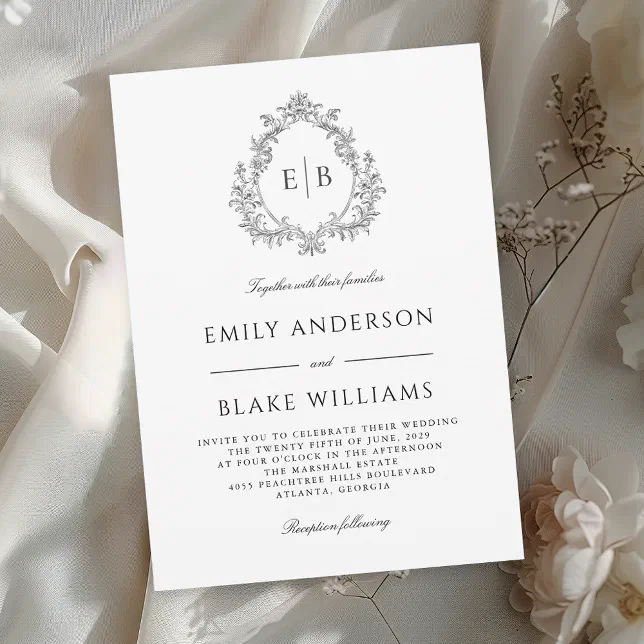 Elegant Formal Wedding Crest Monogram Logo Invitation | Zazzle