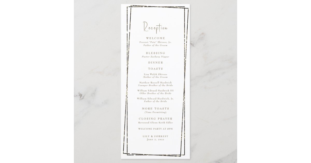 Elegant Geometric Gold Reception Wedding Program Menu | Zazzle