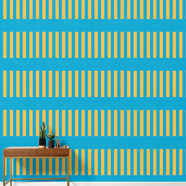 Elegant Geometric Yellow and Blue Striped Pattern Wallpaper | Zazzle