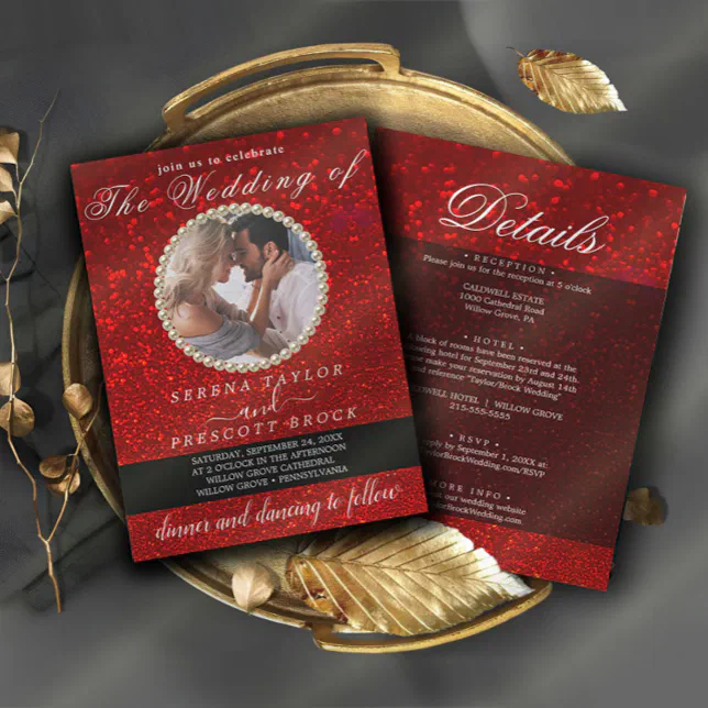 Elegant Glitter Photo Calligraphy Wedding Invitat Invitation | Zazzle