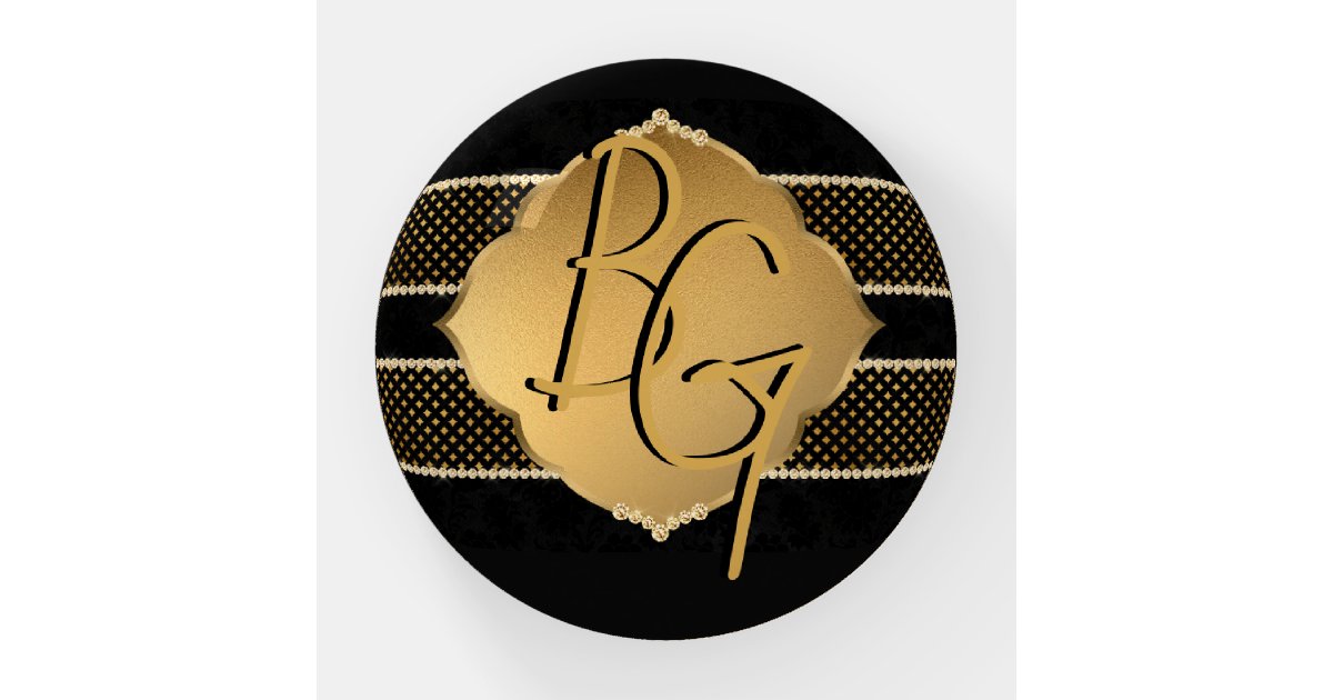 Elegant Gold Black Monogram Design Paperweight | Zazzle