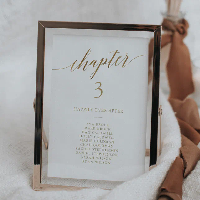 Elegant Gold Book Chapter Table Seating Chart Card | Zazzle