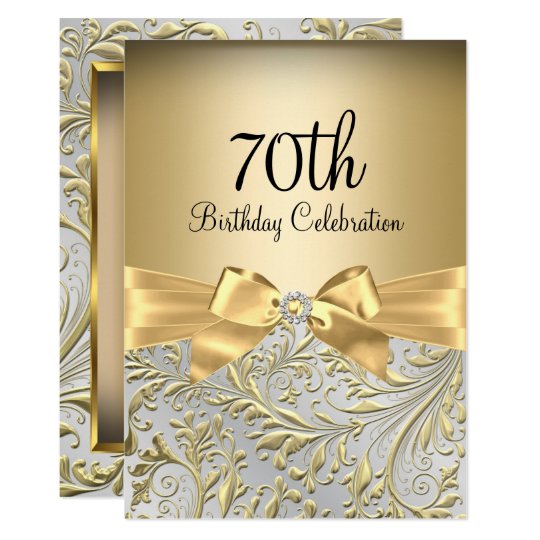 Elegant Gold Bow Floral Swirl 70th Birthday Party Invitation Uk