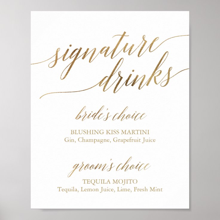 Elegant Gold Calligraphy Signature Drinks Sign | Zazzle