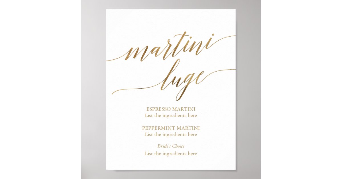 Elegant Gold Calligraphy Wedding Martini Luge Poster | Zazzle