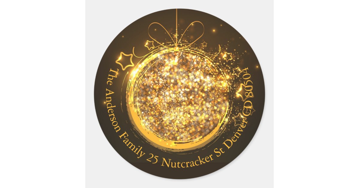 Elegant gold glitter Christmas bulb envelope Classic Round Sticker | Zazzle