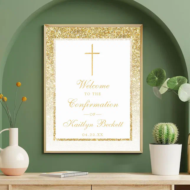 Elegant Gold Glitter Confirmation Or Baptism Poster | Zazzle