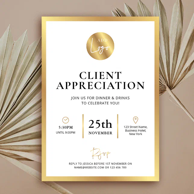 Elegant Gold Logo Client Appreciation Day Business Invitation | Zazzle