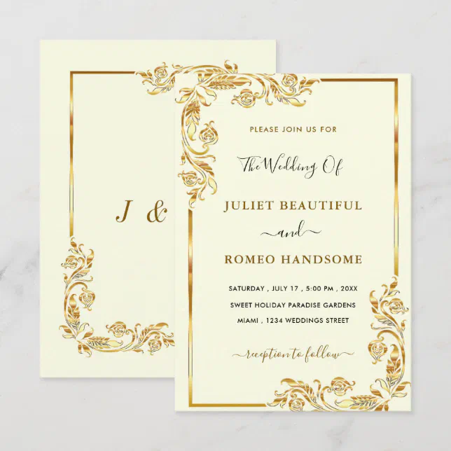 Elegant Gold Wedding Invitation Golden Leaves | Zazzle