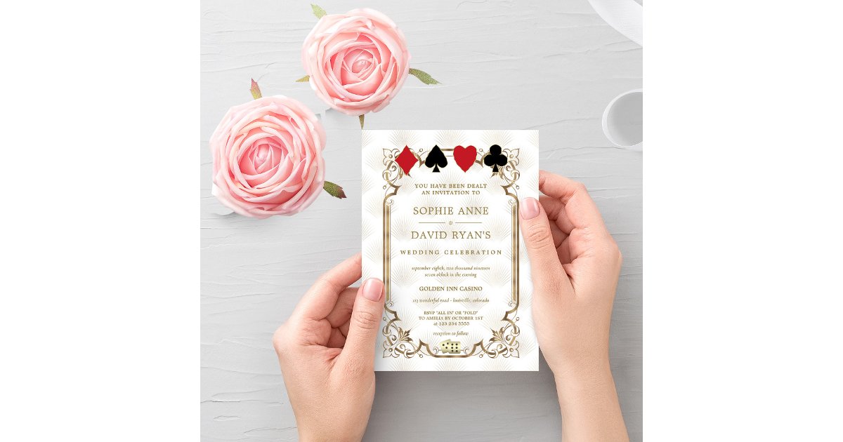 Elegant Gold White Casino Las Vegas Poker Wedding Invitation | Zazzle