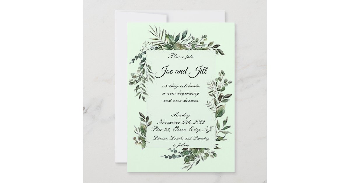 Elegant Greenery Flat Wedding Invitation | Zazzle