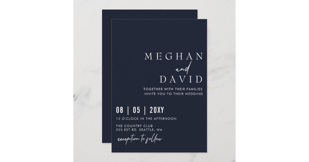 Elegant Handwritten Simple Navy Wedding Invitation | Zazzle