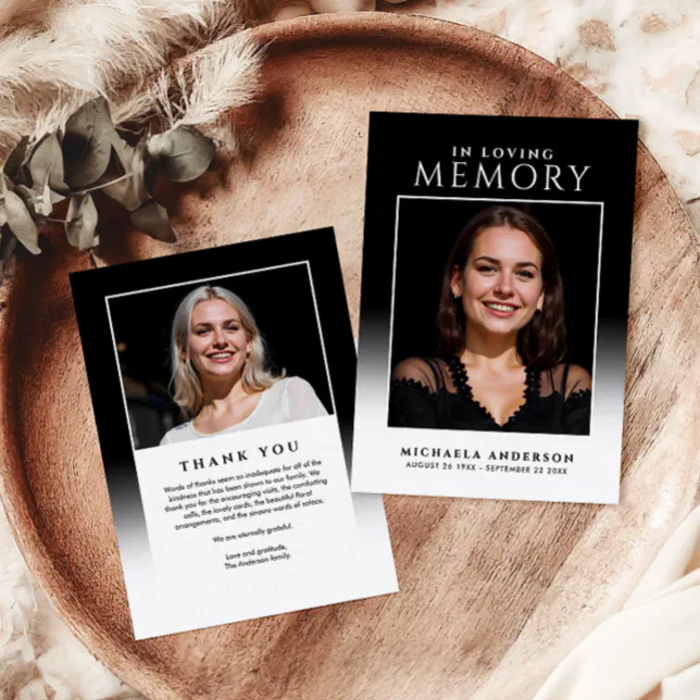 Elegant In Loving Memory 2-Photo Funeral/Memorial Thank You Card | Zazzle