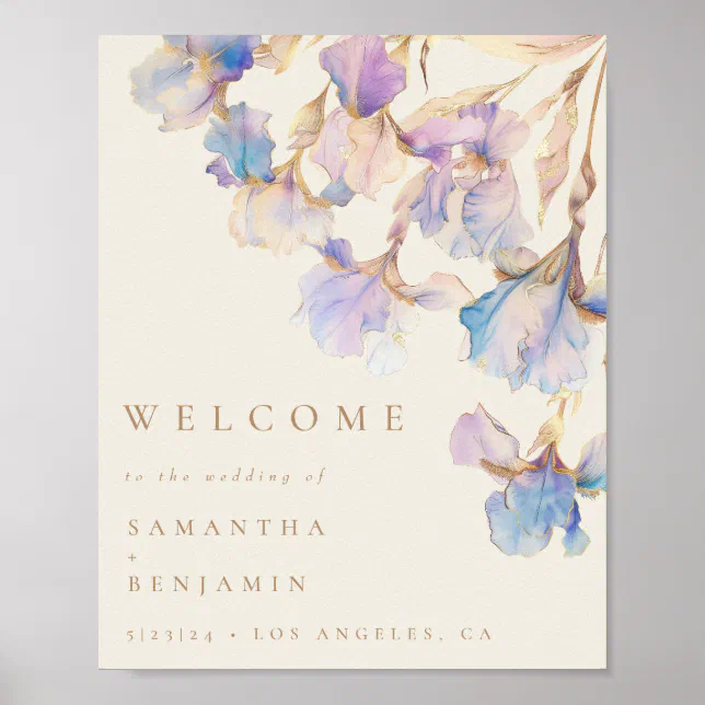 Elegant Iris Floral Wedding Welcome Poster | Zazzle