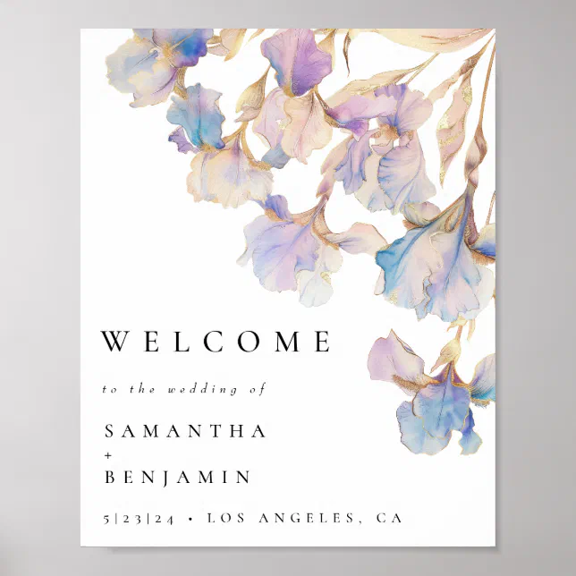 Elegant Iris Floral Wedding Welcome Poster | Zazzle