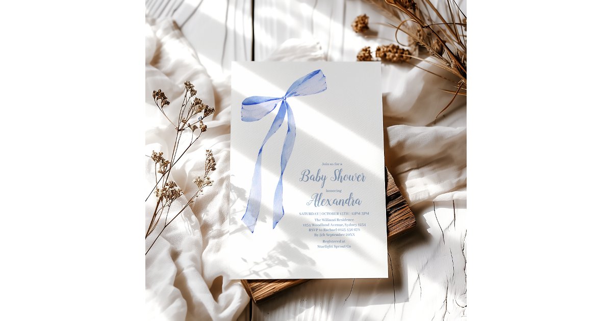 Elegant Light Blue Bow Invitation | Zazzle
