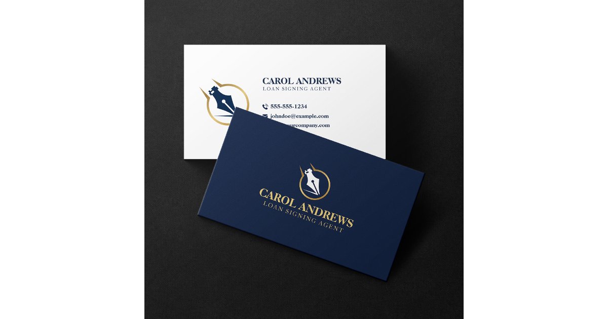 Elegant Loan Signing Agent Notary Public Gold Blue Business Card | Zazzle