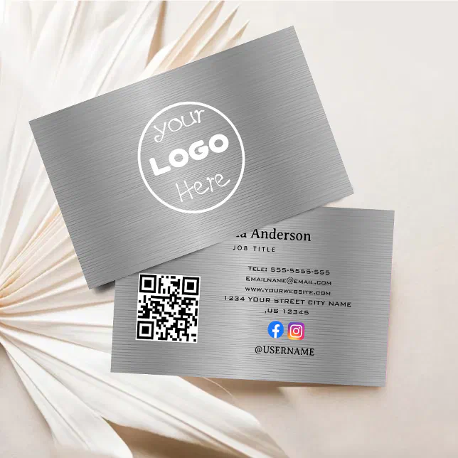 Elegant Logo Metal Aluminium Silver Brushed Business Card | Zazzle