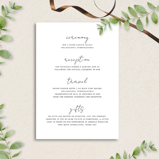 Elegant Minimal Handwriting Font Wedding Details Enclosure Card | Zazzle