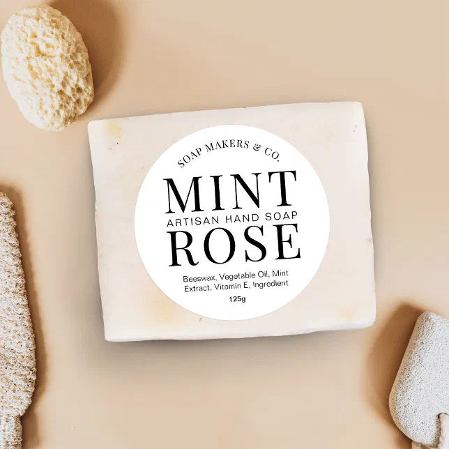 Elegant Minimalist Black White Soap Bar Packaging Classic Round Sticker ...