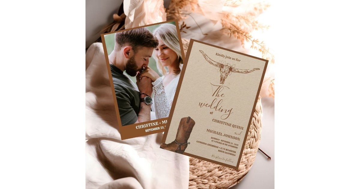 Elegant Minimalist Boho Western Cowboy Wedding Invitation | Zazzle