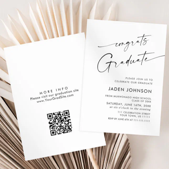 Elegant Minimalist Graduation Party QR code Invitation | Zazzle