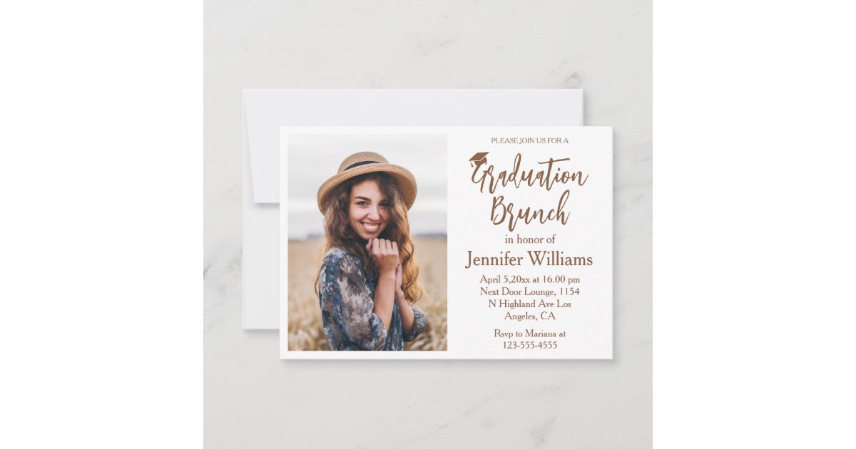 elegant minimalist script graduation brunch photo invitation | Zazzle