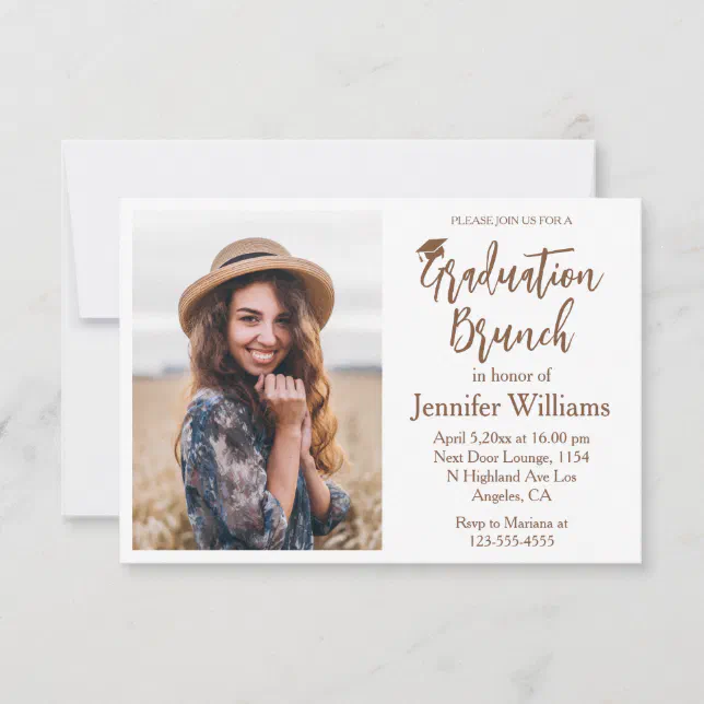 elegant minimalist script graduation brunch photo invitation | Zazzle