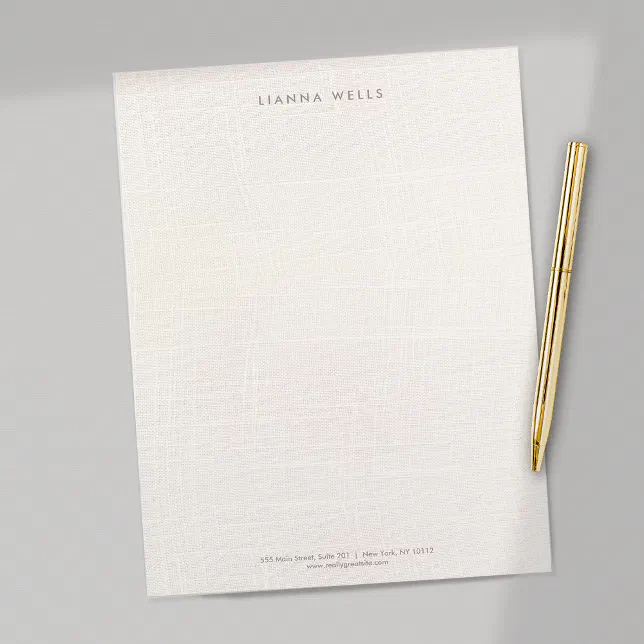 Elegant Minimalistic Personalised Linen (image) Custom Letterhead | Zazzle