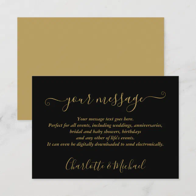 Elegant Modern Black And Gold Event Message Card | Zazzle