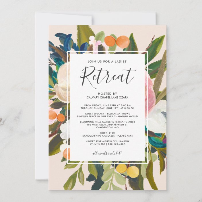 Elegant Modern Florals Ladies' Retreat Ivory Invitation | Zazzle.co.uk