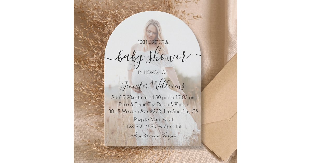elegant modern handwriting photo baby shower invitation | Zazzle