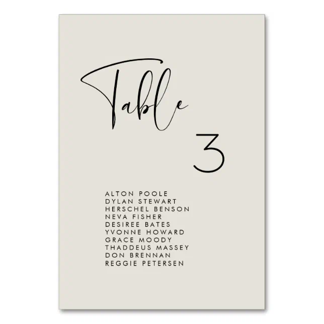 Elegant & modern Light Sage seating chart cards | Zazzle