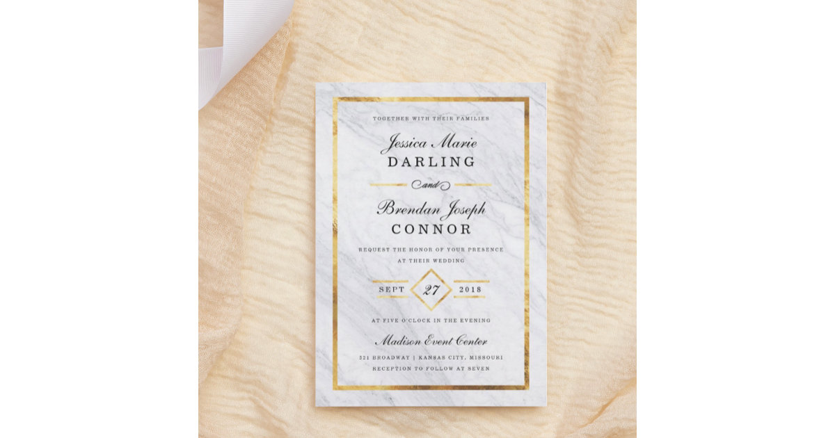 Elegant Modern Marble & Gold Wedding Invitations | Zazzle