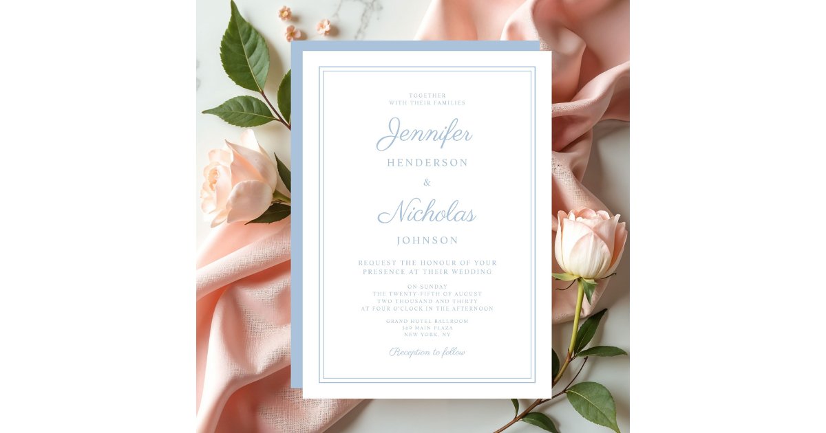Elegant Modern Script Powder Blue Wedding Invitation | Zazzle