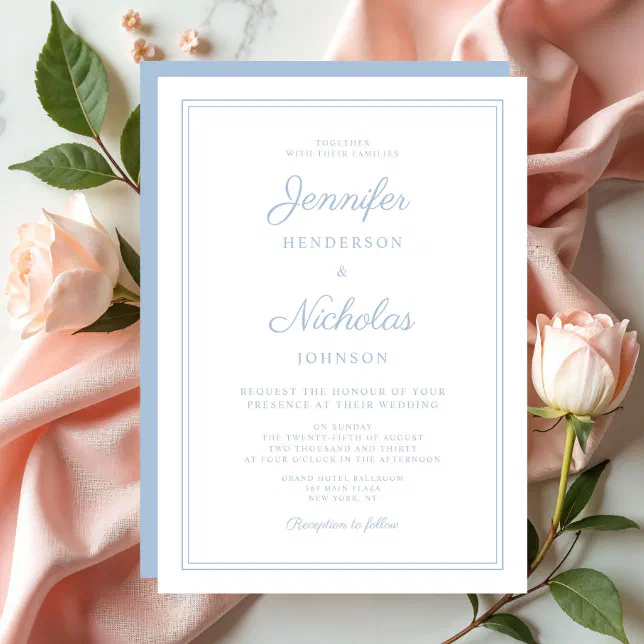 Elegant Modern Script Powder Blue Wedding Invitation | Zazzle