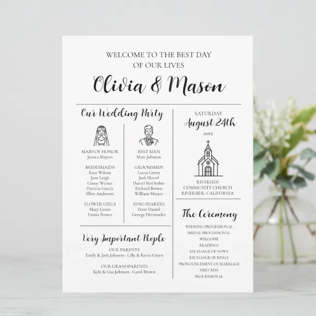 Elegant Modern Unique Infographic Wedding Program Invitation | Zazzle