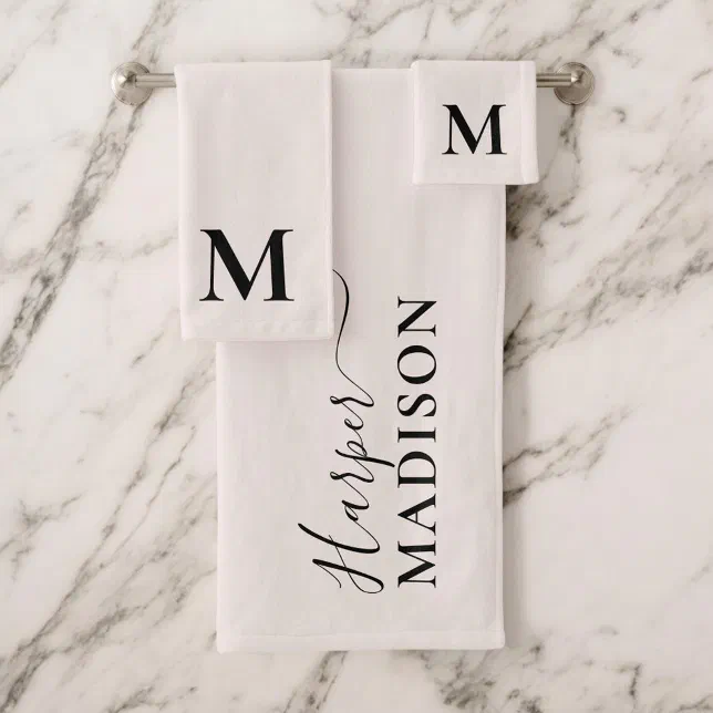 Elegant Monogram Blush Pink Bath Towel Set | Zazzle