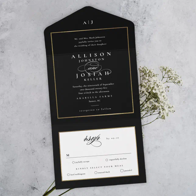 Elegant Monogram Gold Wedding All In One Invitation | Zazzle