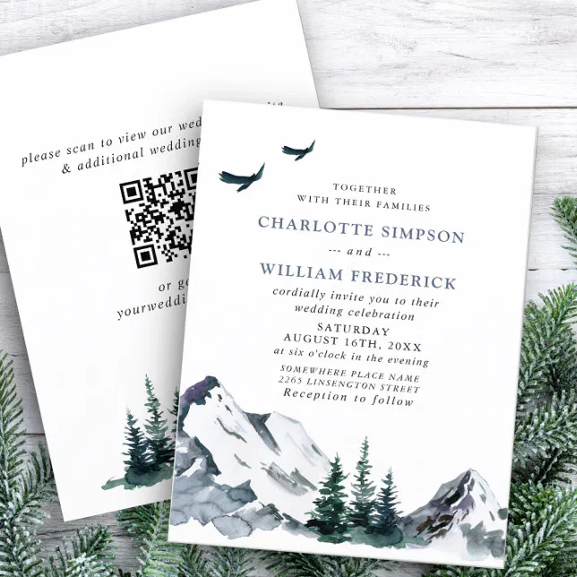 Elegant Mountains Forest Wedding QR code Invitation | Zazzle