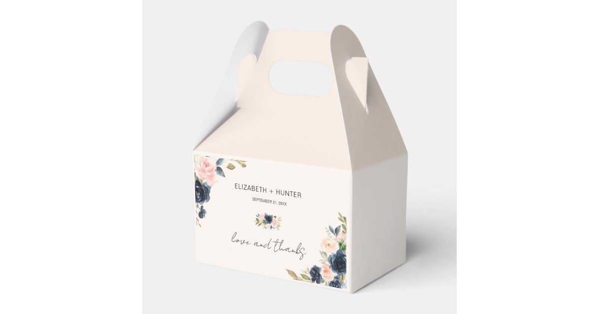 Elegant Navy and Blush Pink Floral Wedding Favour Box | Zazzle