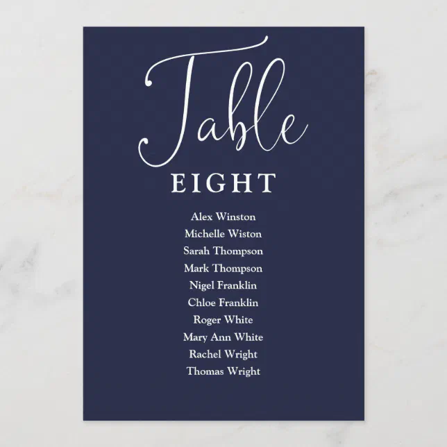 Elegant Navy Blue Seating Chart Table Number | Zazzle