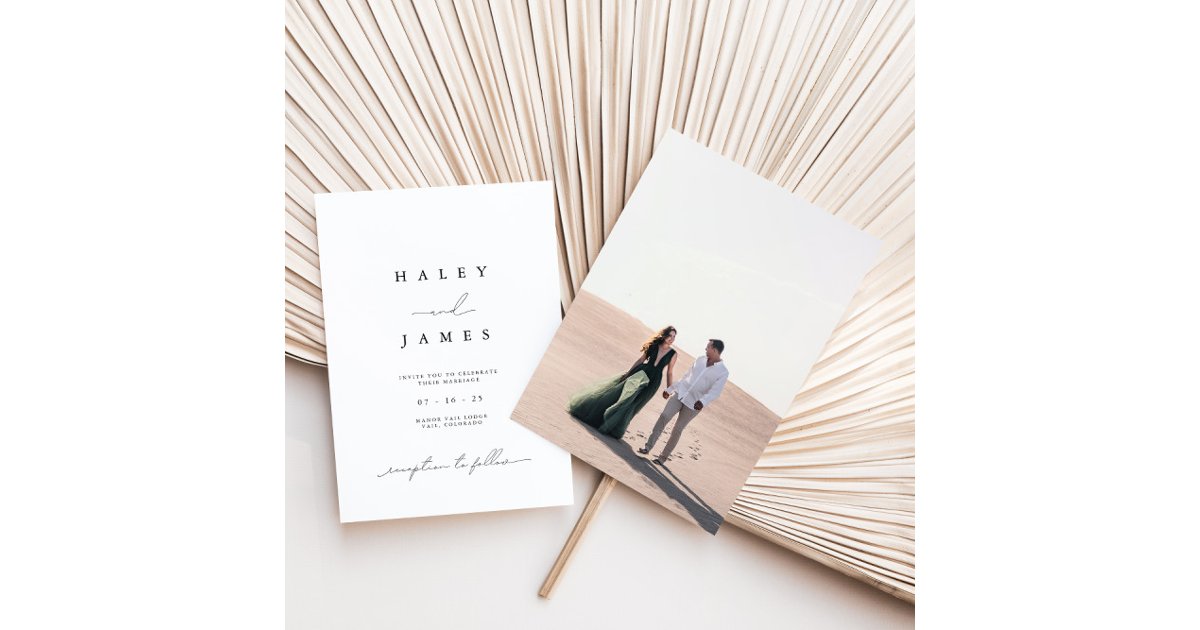 Elegant Neutral Script Photo Wedding Invitation | Zazzle