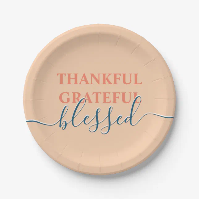 Elegant orange thankful grateful blessed paper plate | Zazzle