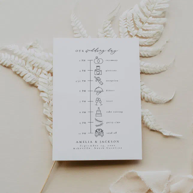 Elegant Order Of Events Wedding Timeline Icons Invitation | Zazzle