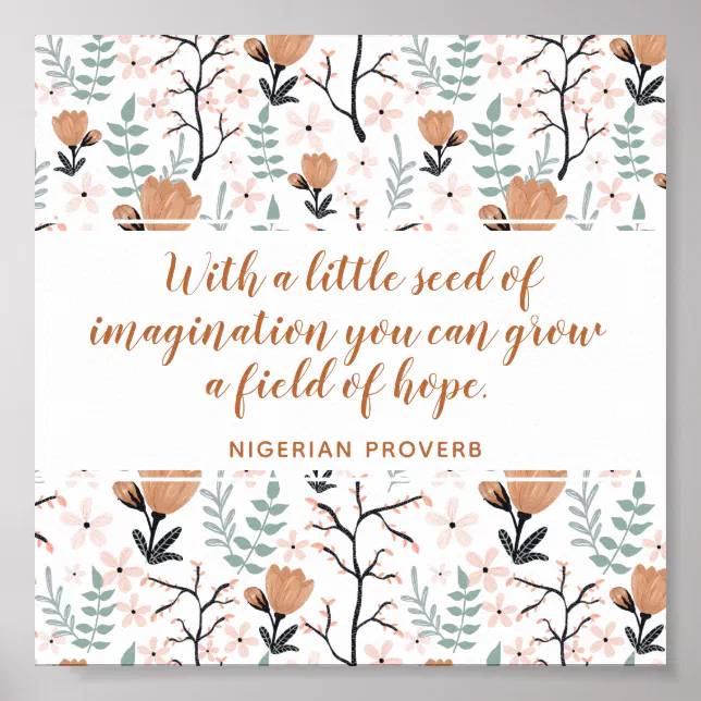 Elegant Peach Hope Quote Floral Inspirational Art Poster | Zazzle