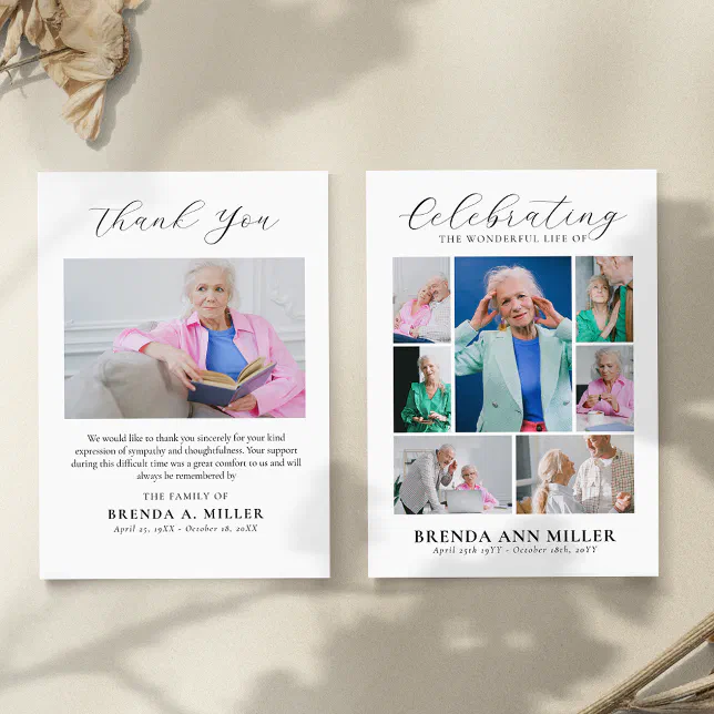 Elegant Photo Collage Memorial Funeral Tribute Thank You Card | Zazzle