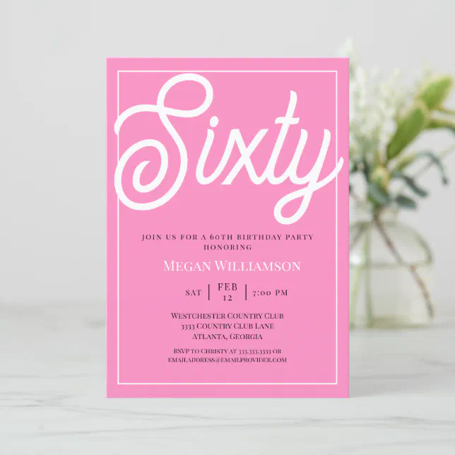 Elegant Pink and White Script 60th Birthday Invitation | Zazzle
